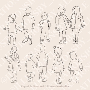 Children Line Art | Daughter, Son, Boy Girl, Twins, Siblings Line ...