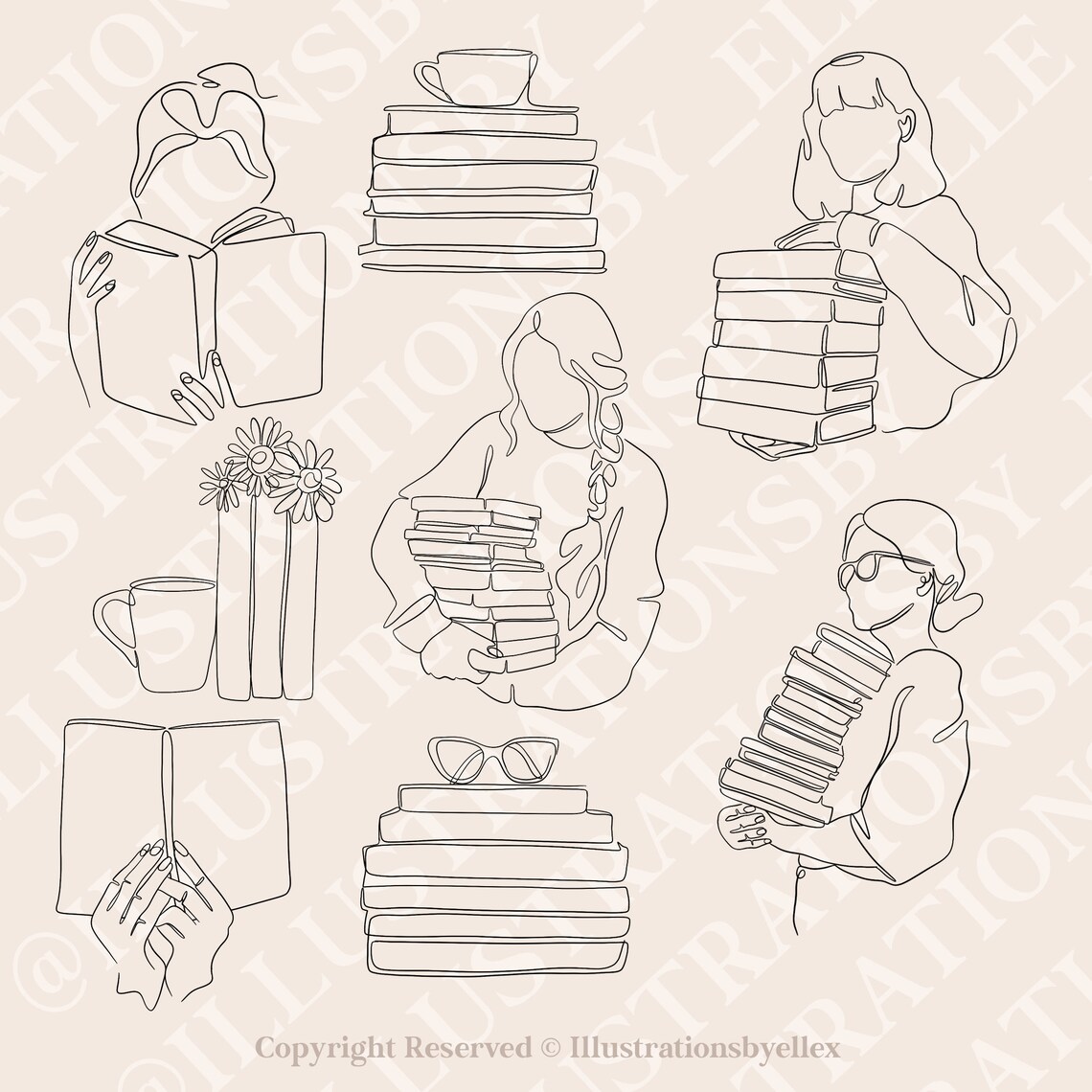 Book SVG Line Art Book Reader Line Drawing Line Digital - Etsy