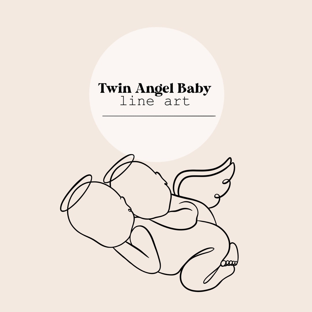 Twin Angel Baby Line Art | Twins Angel Wings Line Drawing | Memorial ...