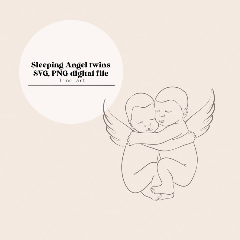 Sleeping Angel Twin Babies Line Art Drawing | Newborn Line Drawing ...