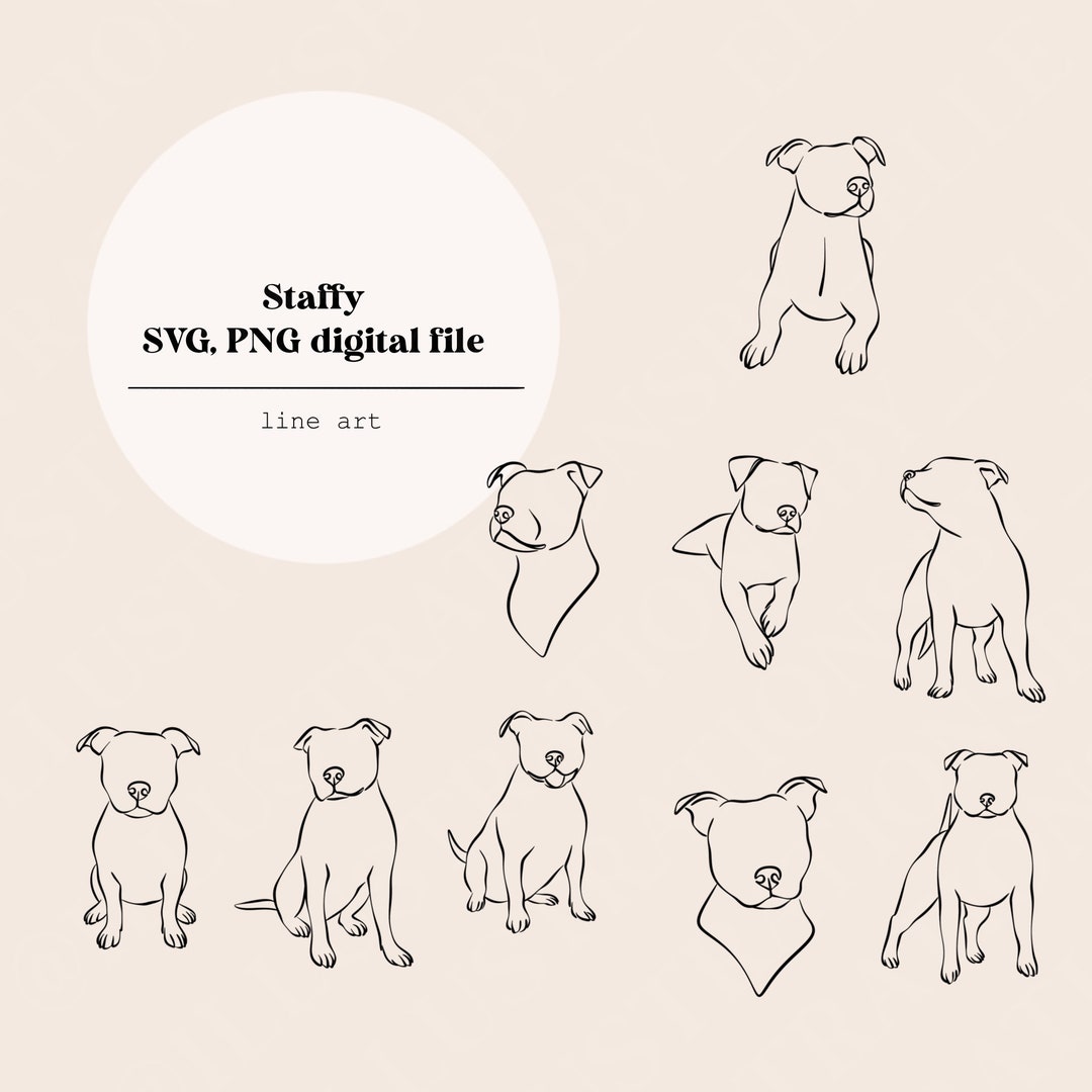 Staffy Dog Puppy Line Art | Dog Puppies Line Drawing | English Staffy ...