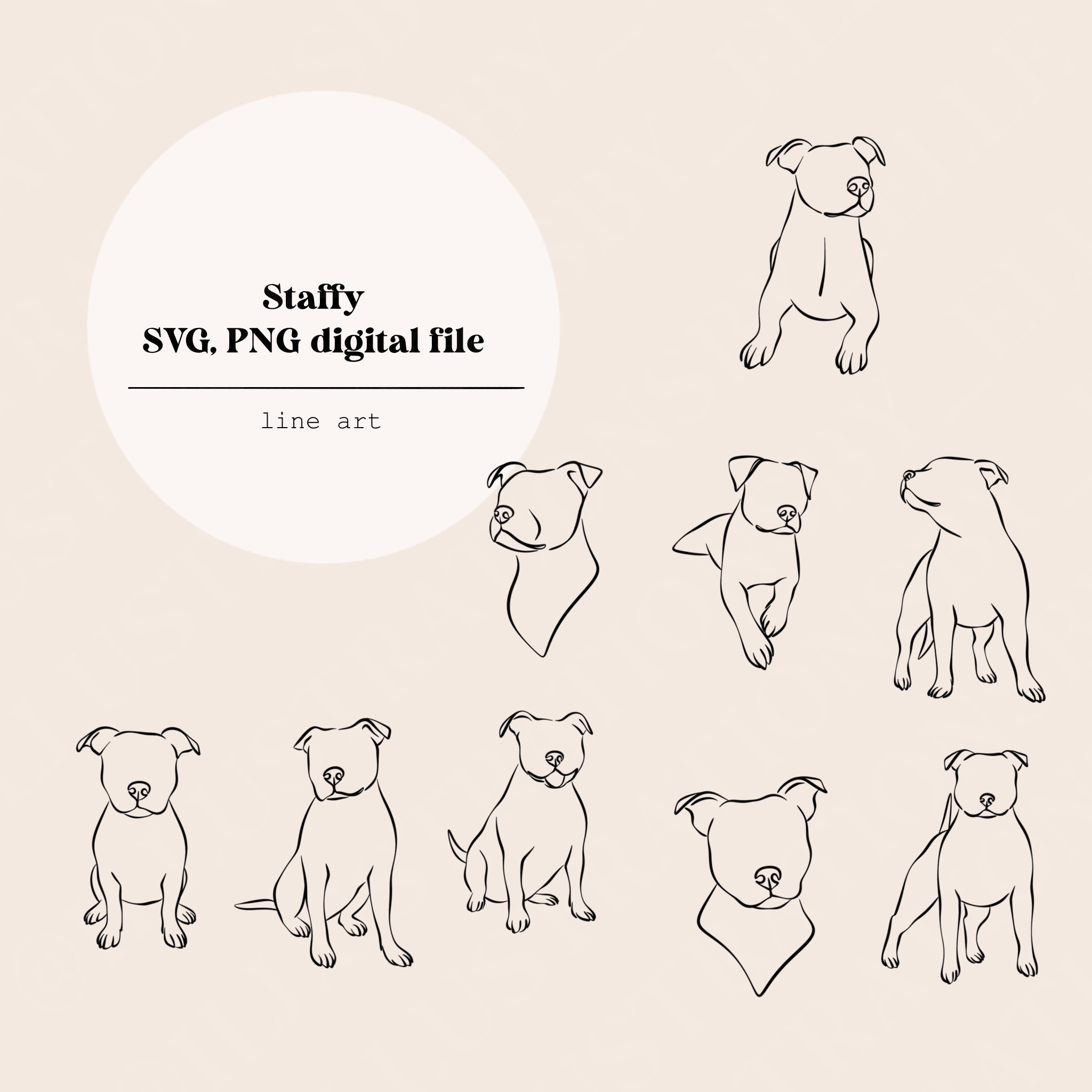 Staffy Dog Puppy Line Art | Dog Puppies Line Drawing | English Staffy ...