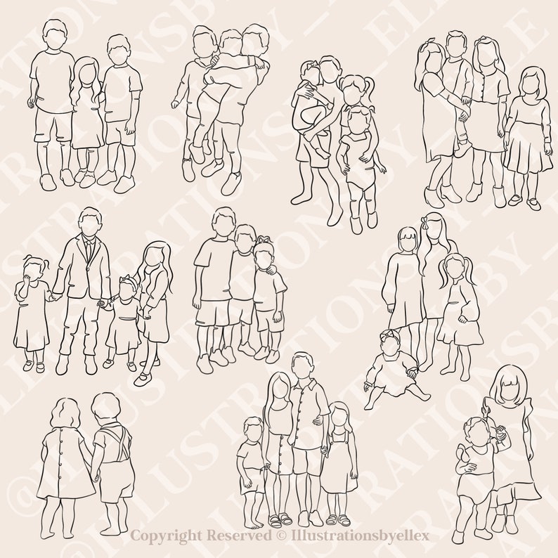 Siblings Line Art Pre Drawn| Daughter, Son, Boy Girl, Siblings ...