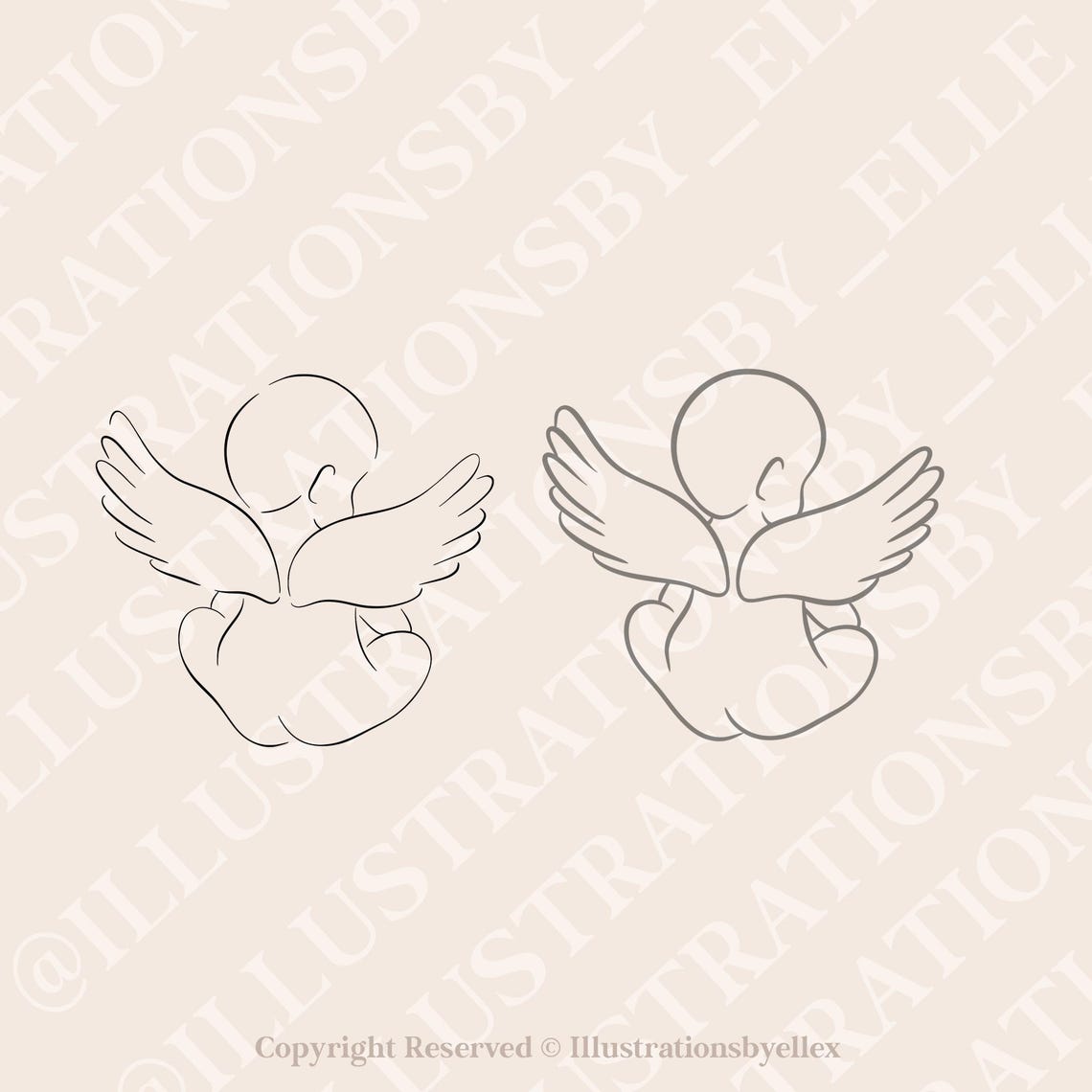Angel Baby Line Art | Baby Miscarriage Line Drawing | Memorial Digital ...