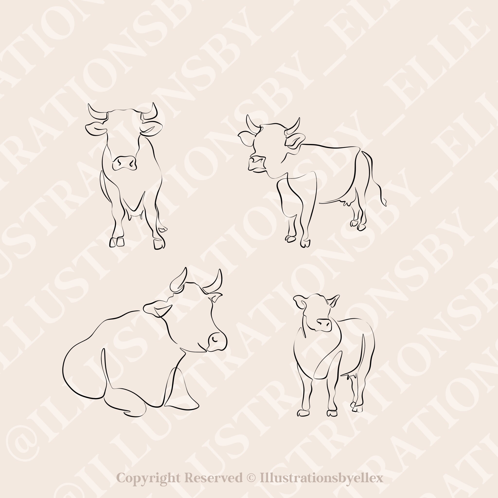 Cow Line Art | Cow Calf Bull | Farm Animals | Digital Download | Laser ...