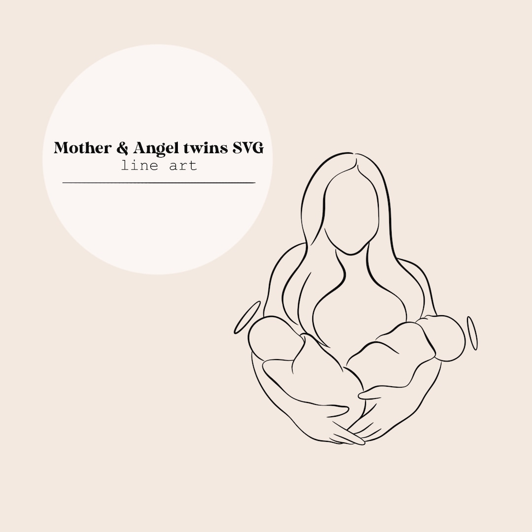 Mother Angel Twins Baby Line Art | Mom and Child Line Drawing | Mum ...