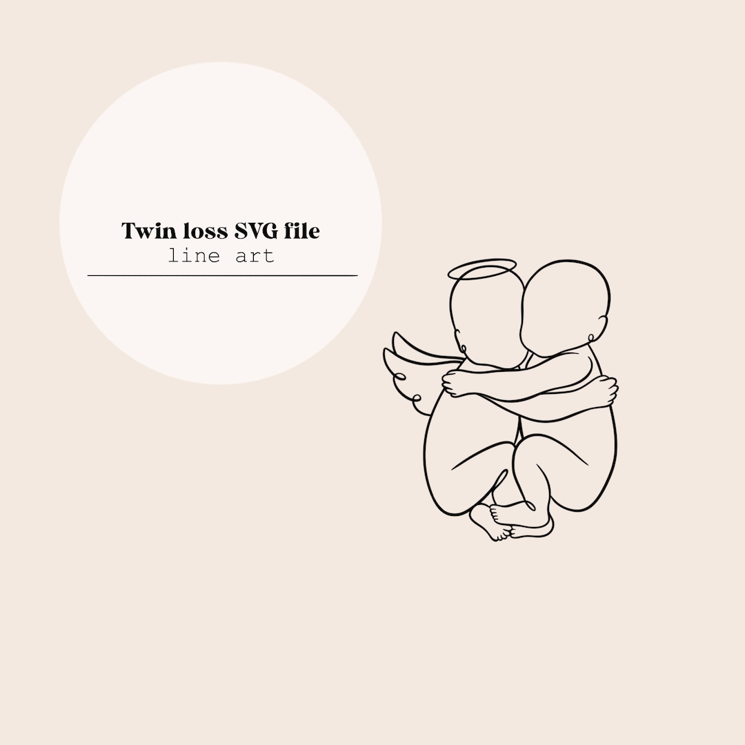 Twin Loss Angel Baby Line Art | Twin Angel Wings Line Drawing | Newborn ...