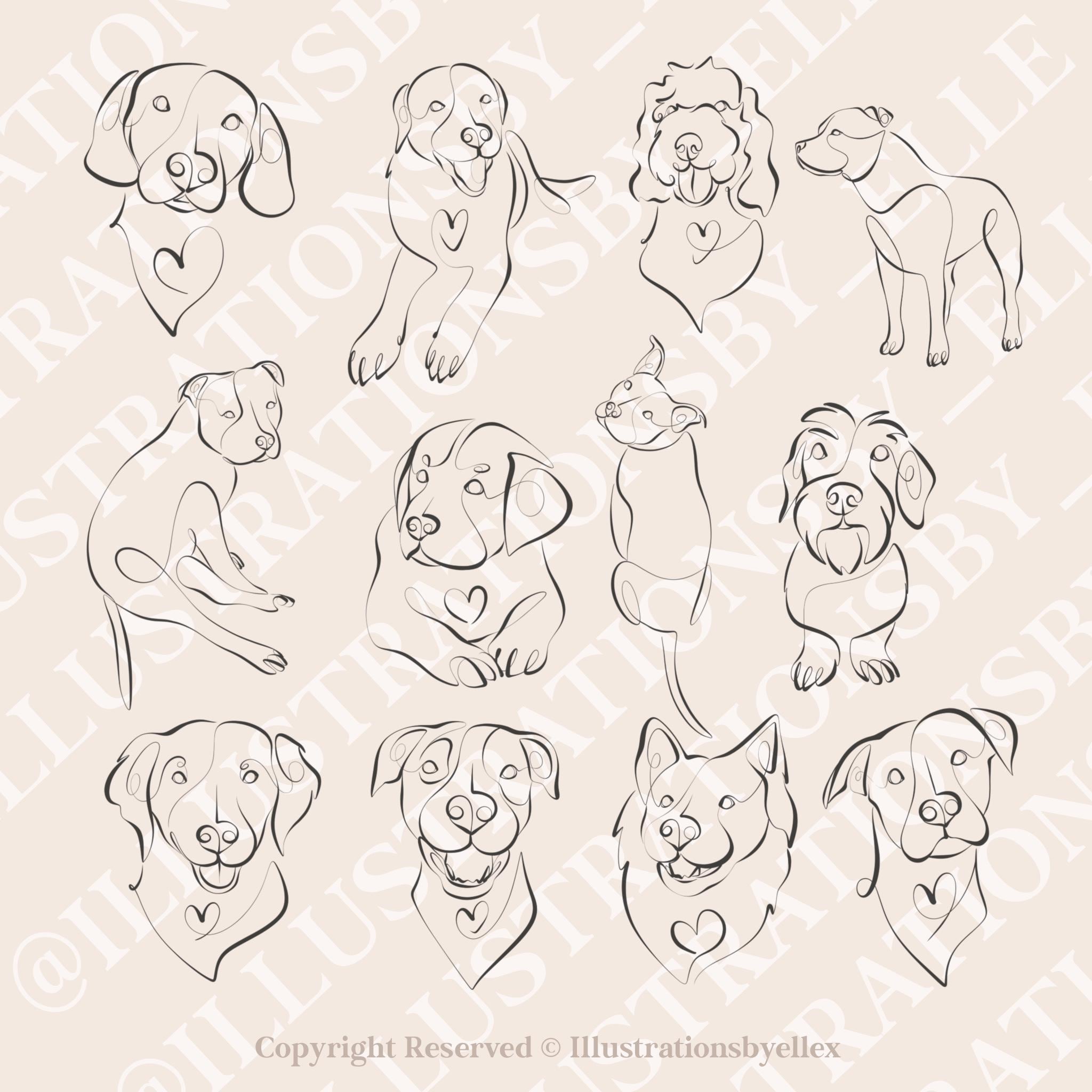 Dog Line Art | Dogs Puppies Line Drawing | Cute Dogs Line Digital File ...