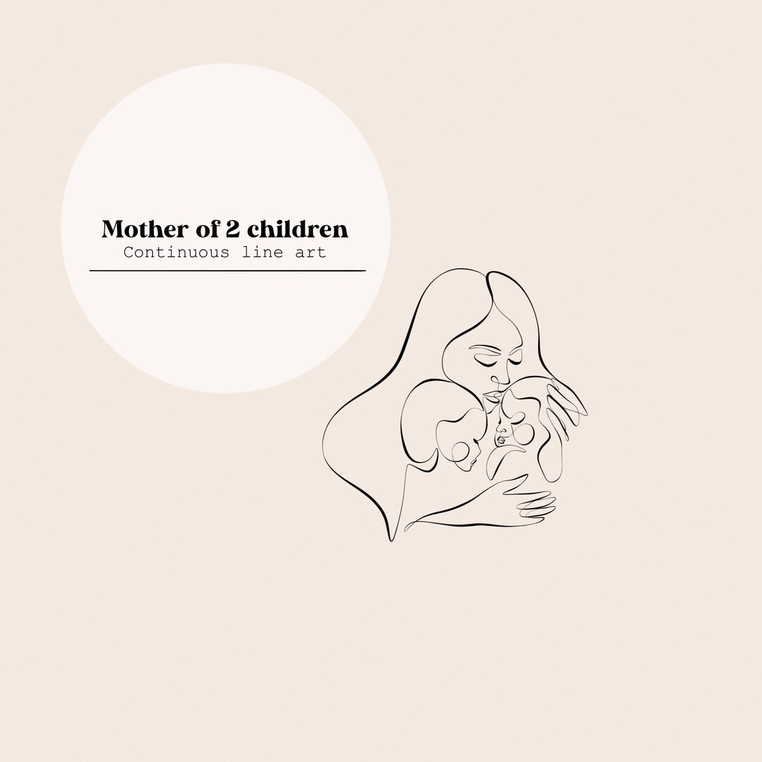 Mother of 2 Children Line Art | Mother and Child Baby Line Drawing ...