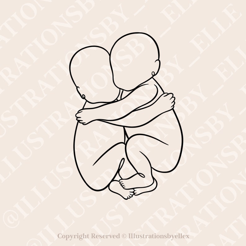Twin Babies Line Art | Twins Line Drawing | Newborn Scale 1:1 Baby ...