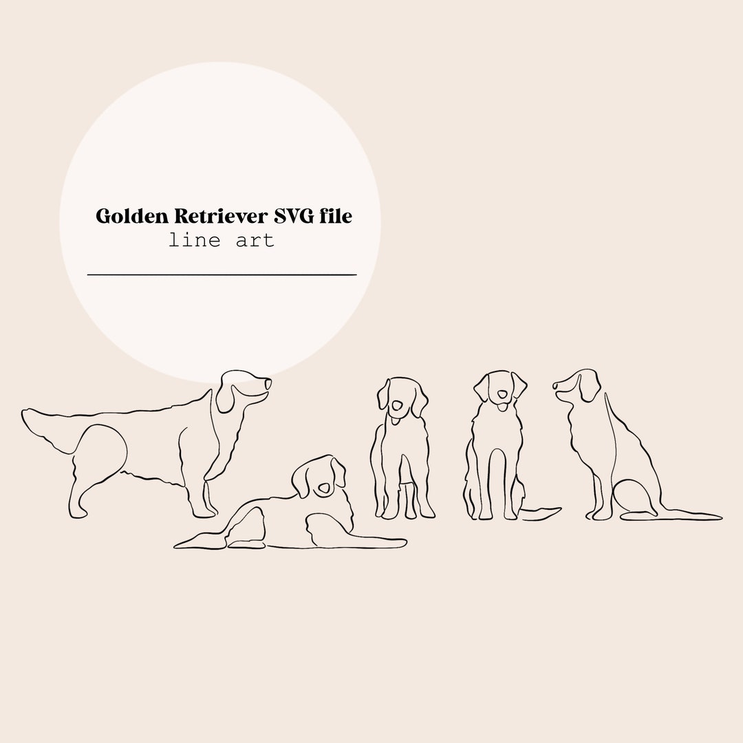 Golden Retriever Dog Line Art | Dog Puppies Line Drawing | Line Digital ...
