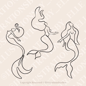 Mermaid Line Art | Mermaids Line Drawing | Line Digital File | Laser ...