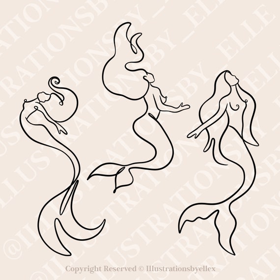 Mermaid Line Drawing Vintage Mermaid Line Art Openclipart