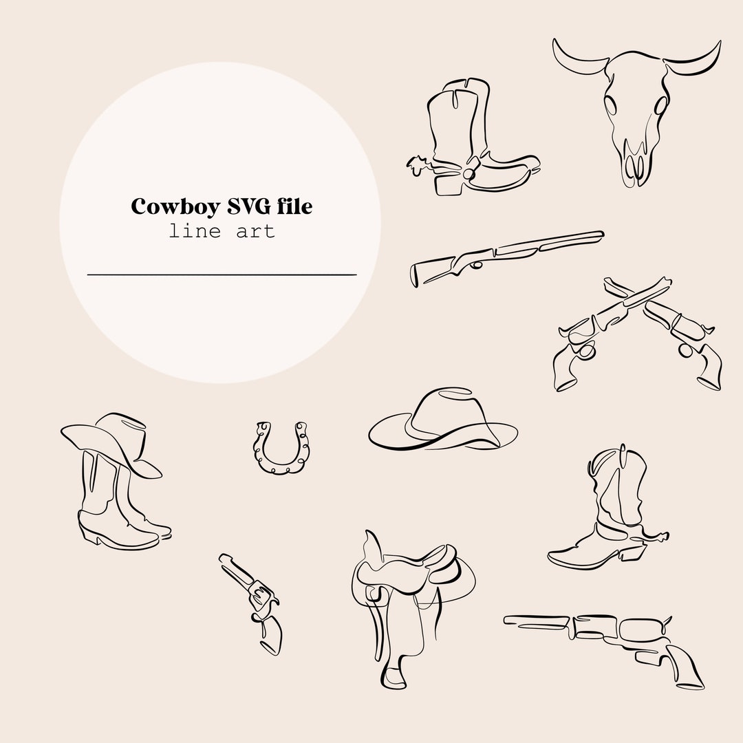Cowboy Line Art | Cowgirl Cowboy Hat Line Drawing | Cowboy Boots ...