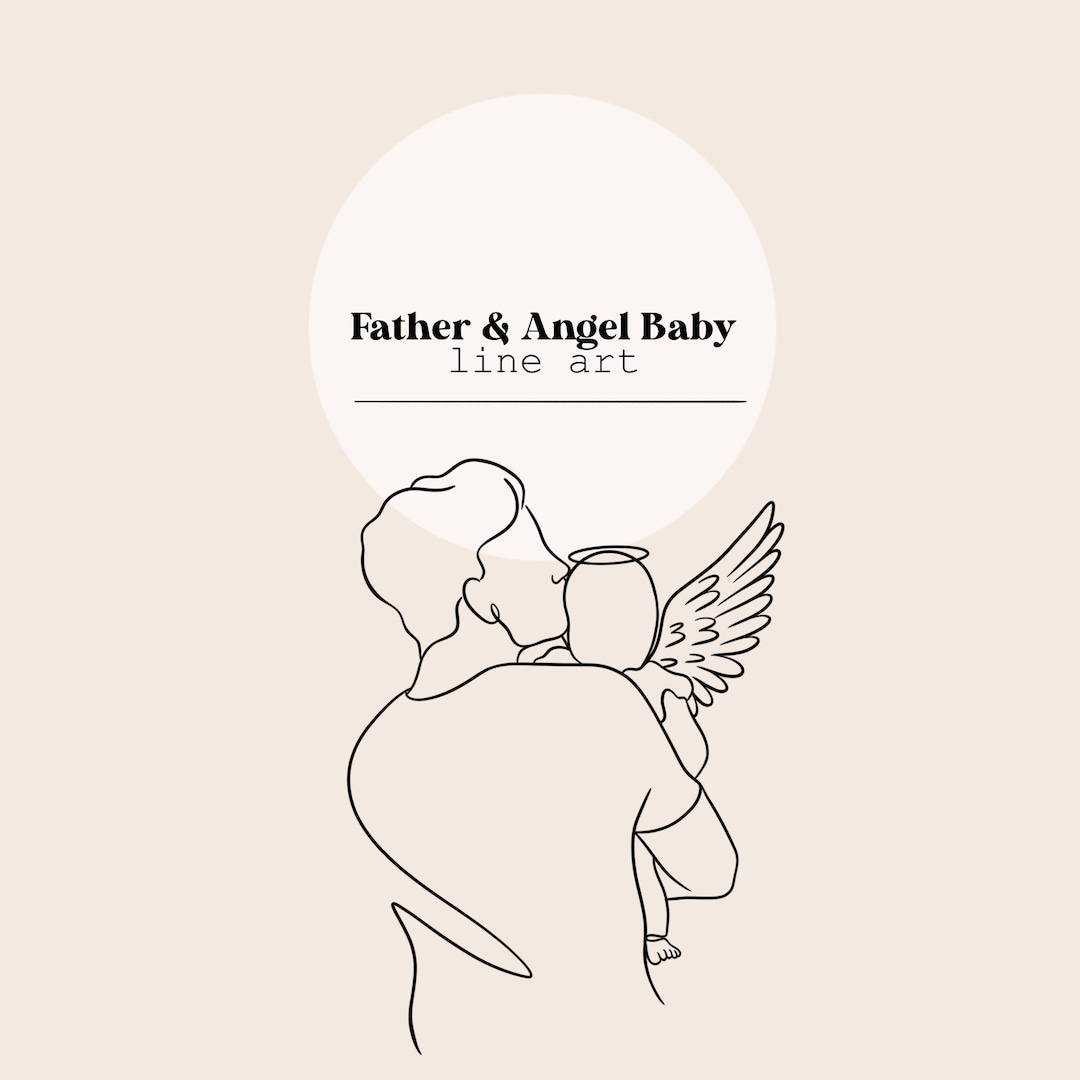 Father Angel Baby Line Art | Child Miscarriage Line Drawing | Memorial ...