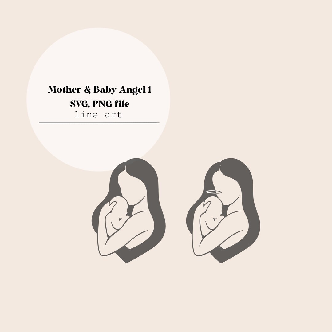 Mother and Angel Baby 1 Line Art | Mom and Baby Line Drawing | Mum Baby ...