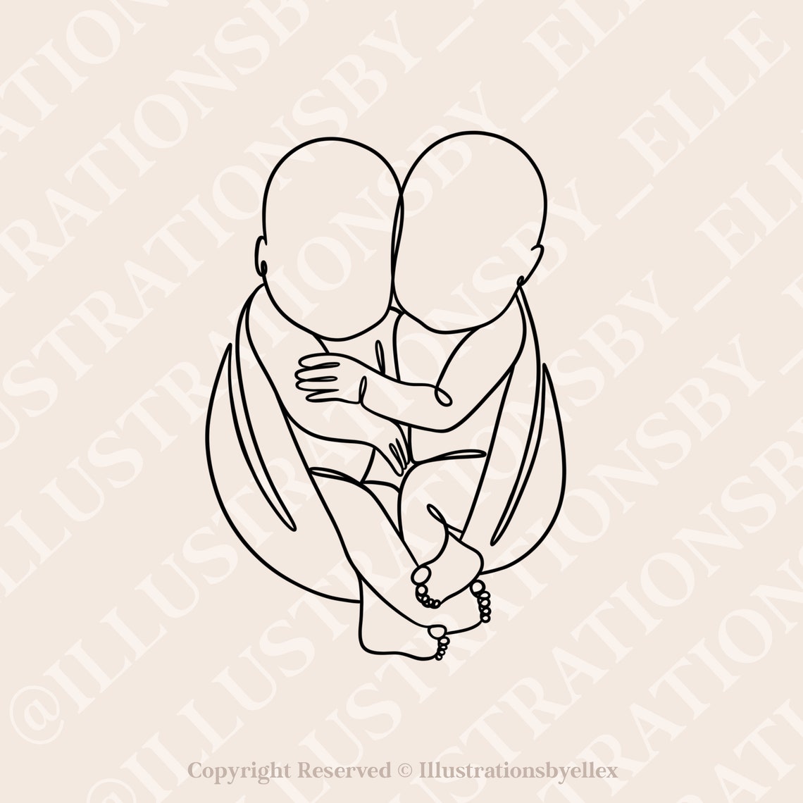 Twin Babies Line Art Children Baby Newborn Digital File - Etsy