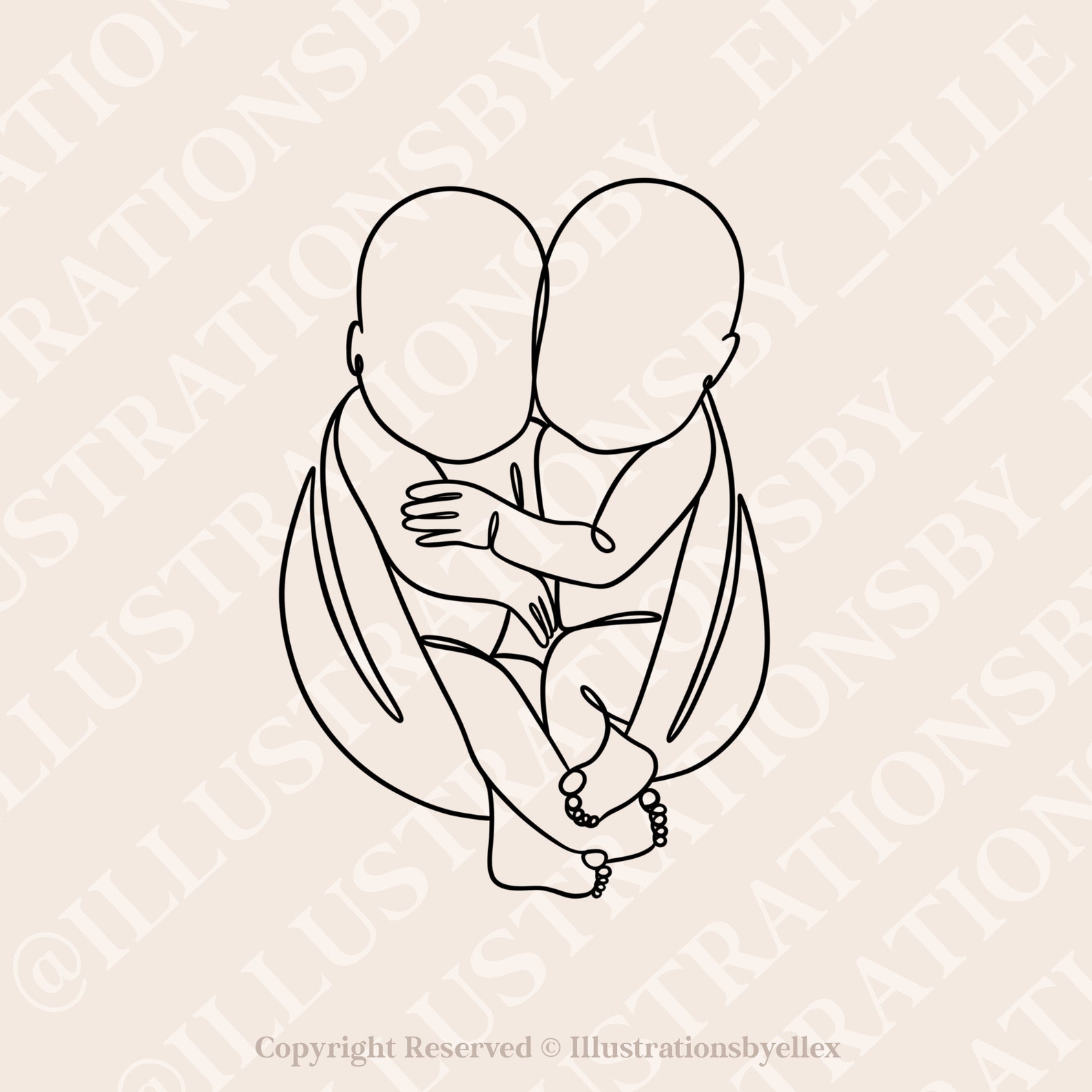 Twin Babies Line Art Children Baby Newborn Digital File - Etsy