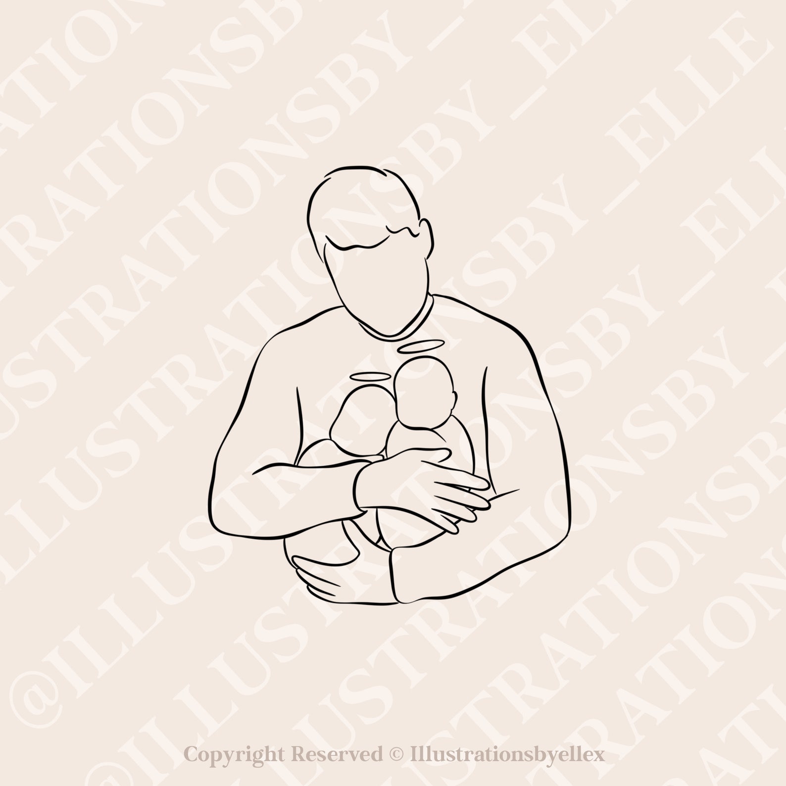 Father Angel Twins Baby Line Art | Father and Child Line Drawing | Line ...