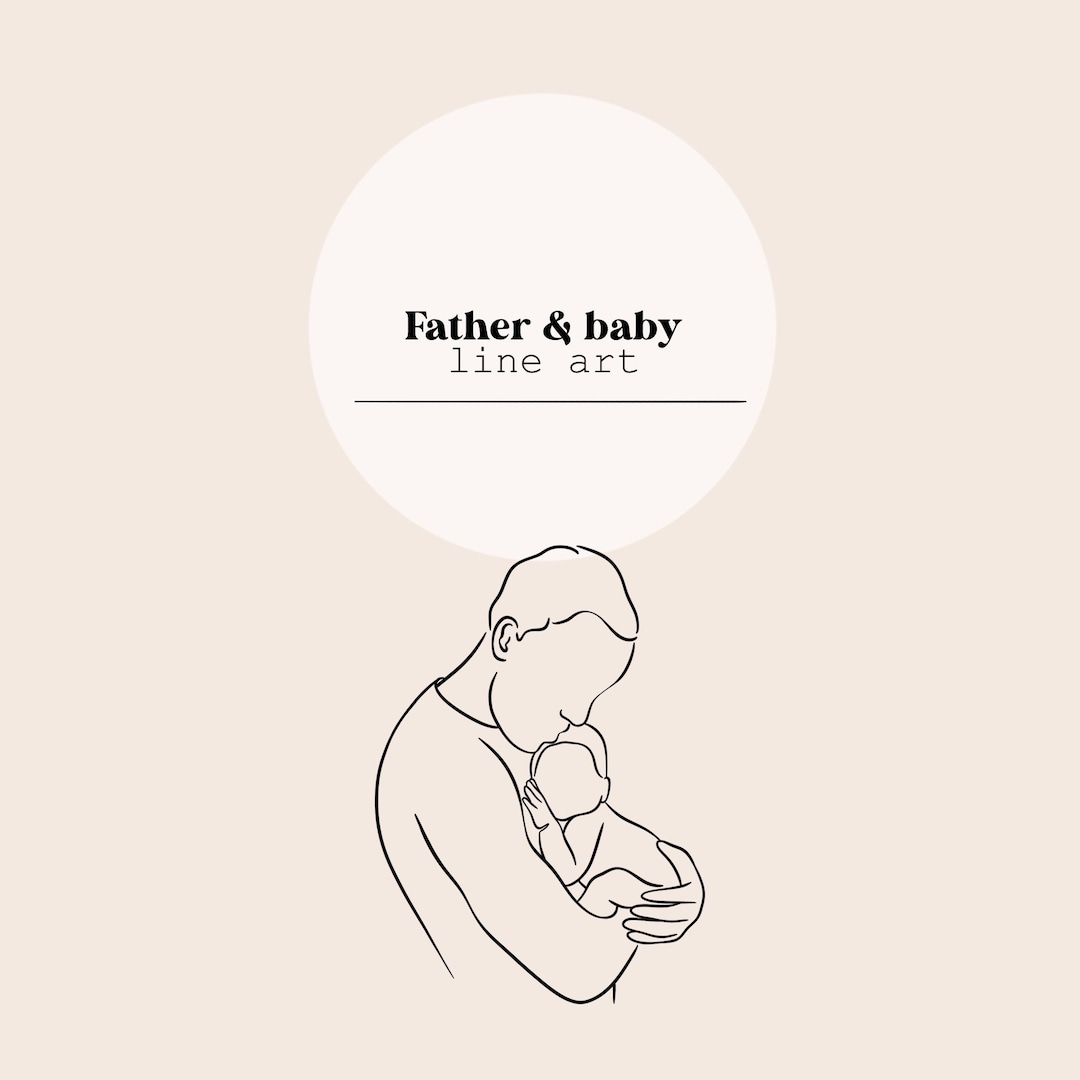 Father & Baby 1 Line Art | Dad and Child Line Drawing | Line Digital ...