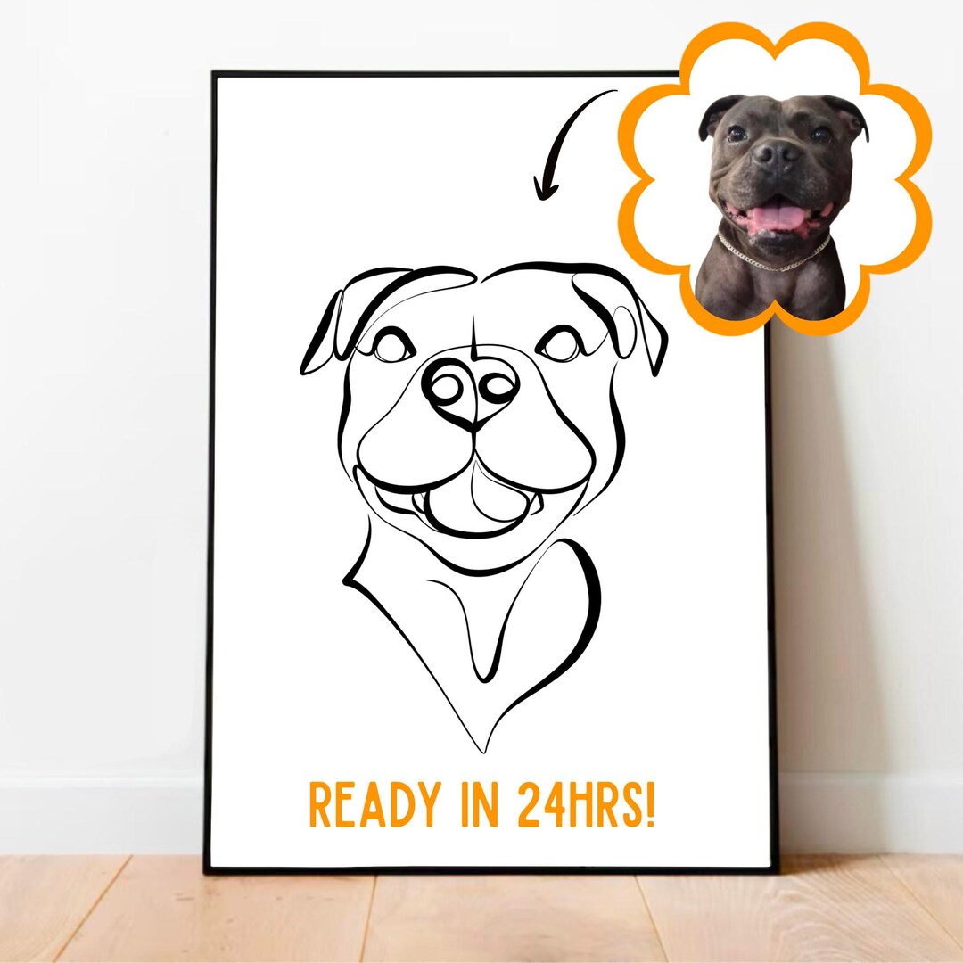 Dog Line Drawing Custom | Pet Portrait | Cat Drawing | Line ...