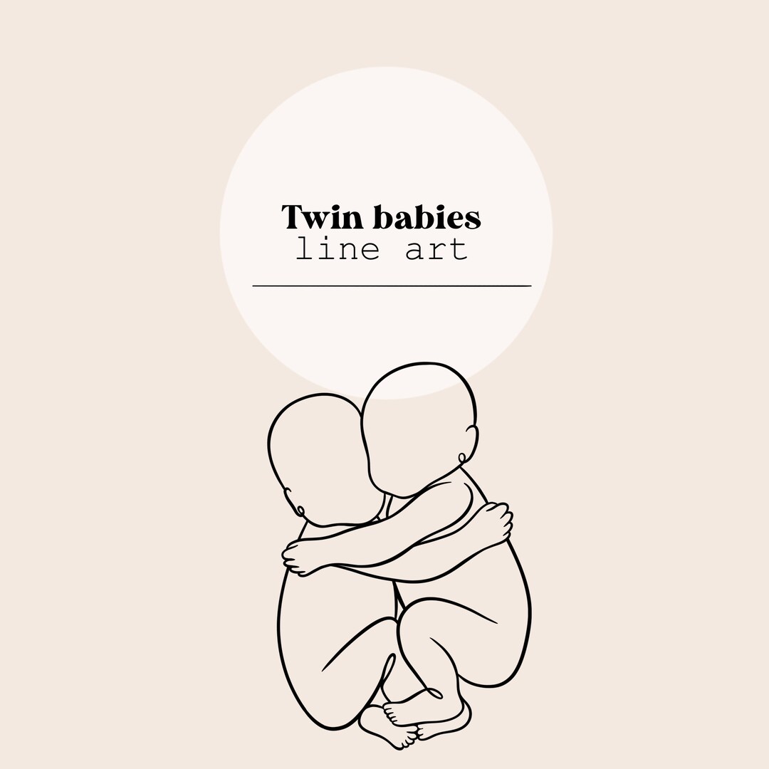 Twin Babies Line Art | Twins Line Drawing | Newborn Scale 1:1 Baby ...