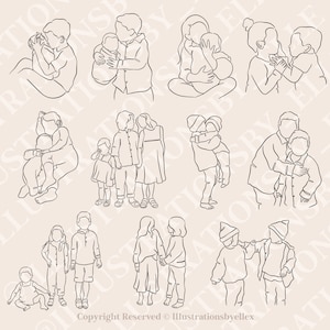 Siblings Line Art Pre Drawn| Daughter, Son, Boy Girl, Siblings ...