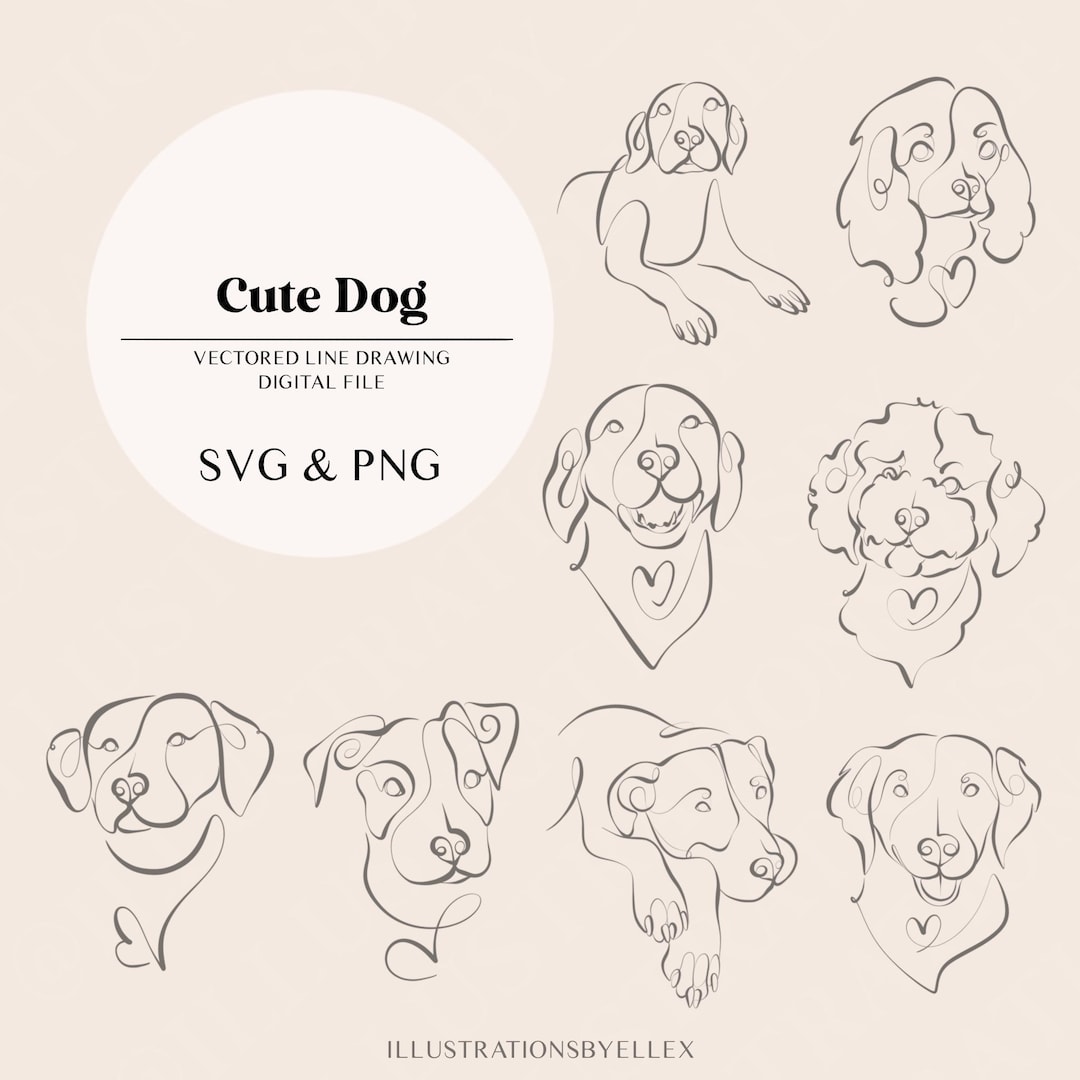 Dog Line Art | Dogs Puppies Line Drawing | Cute Dogs Line Digital File ...