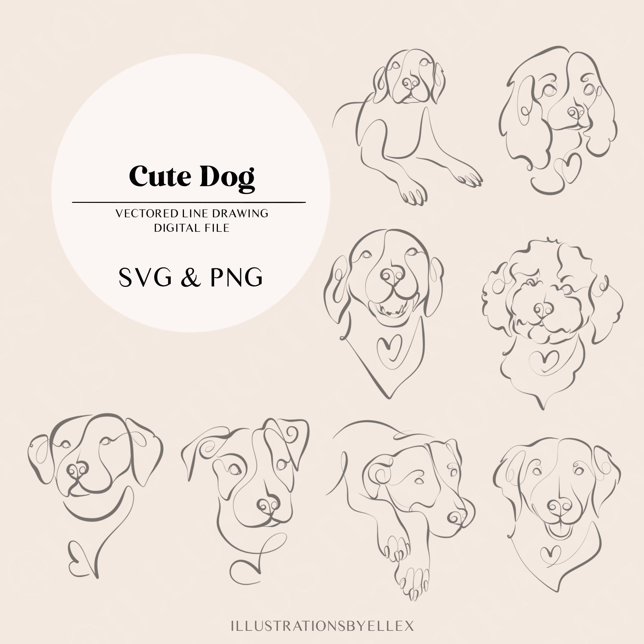 Dog Line Art | Dogs Puppies Line Drawing | Cute Dogs Line Digital File ...