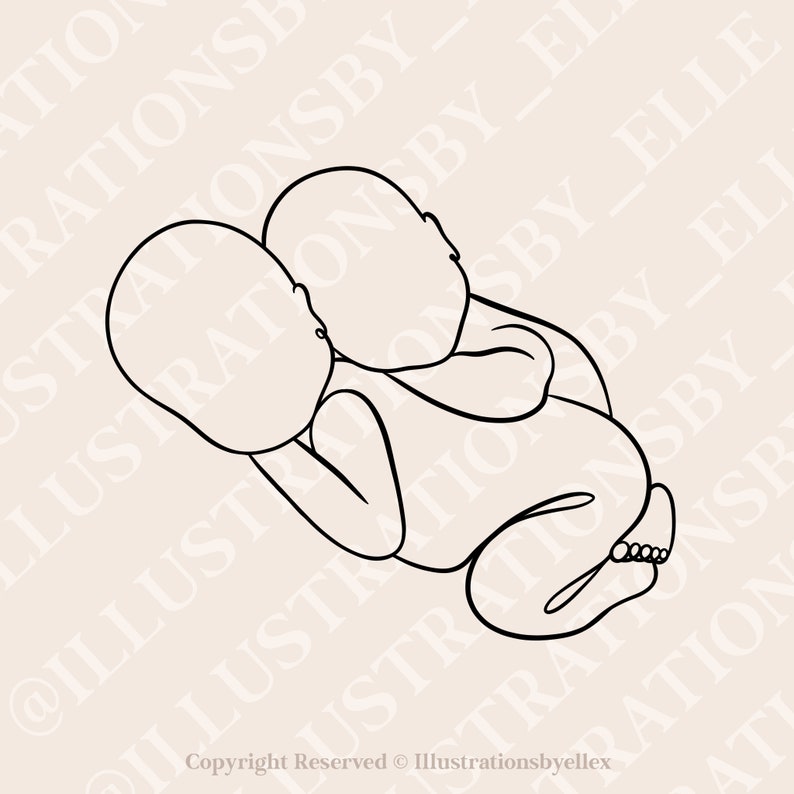 Twin Baby Line Art Twins Line Drawing Newborn Scale 1:1 - Etsy