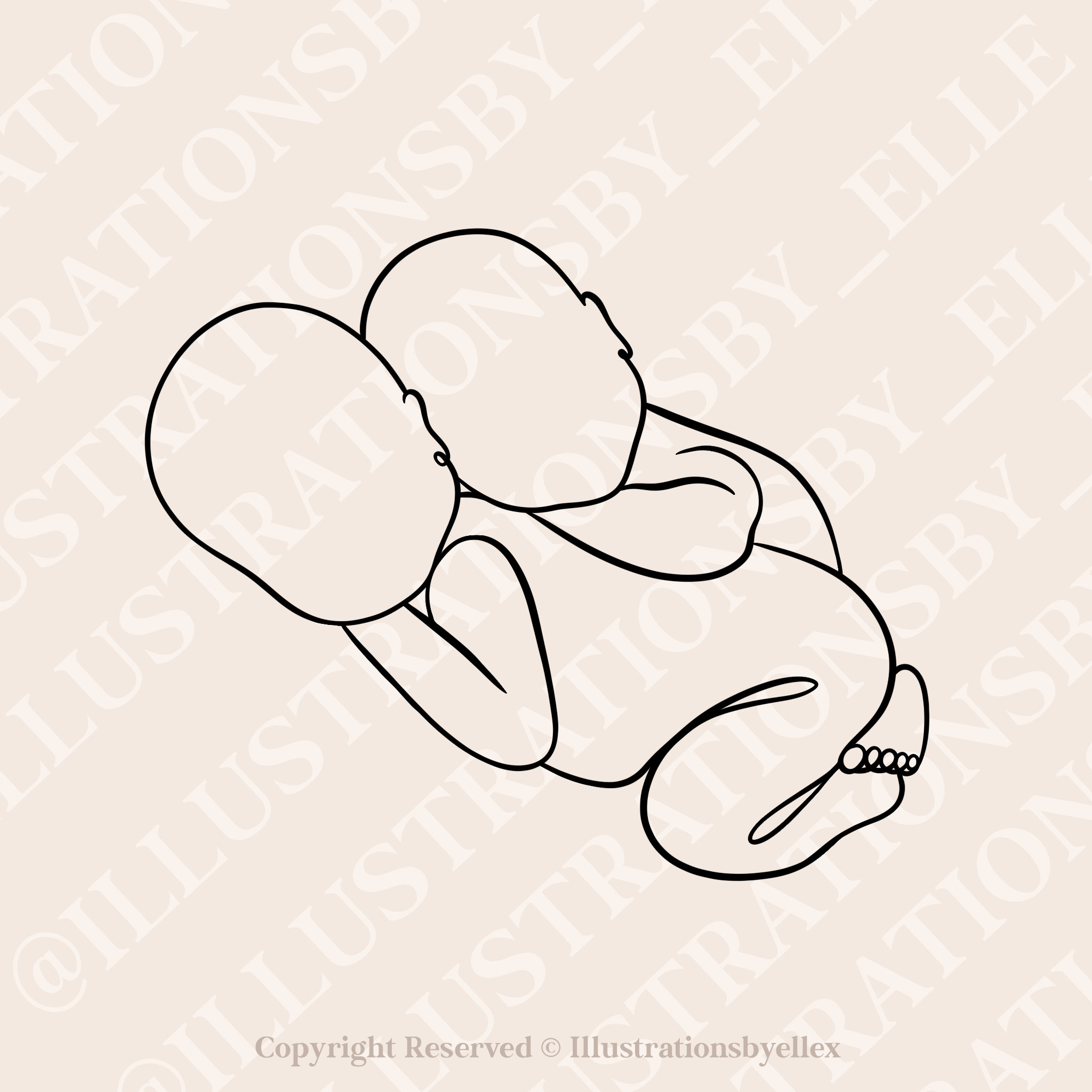 Twin Baby Line Art Twins Line Drawing Newborn Scale 1:1 - Etsy Australia