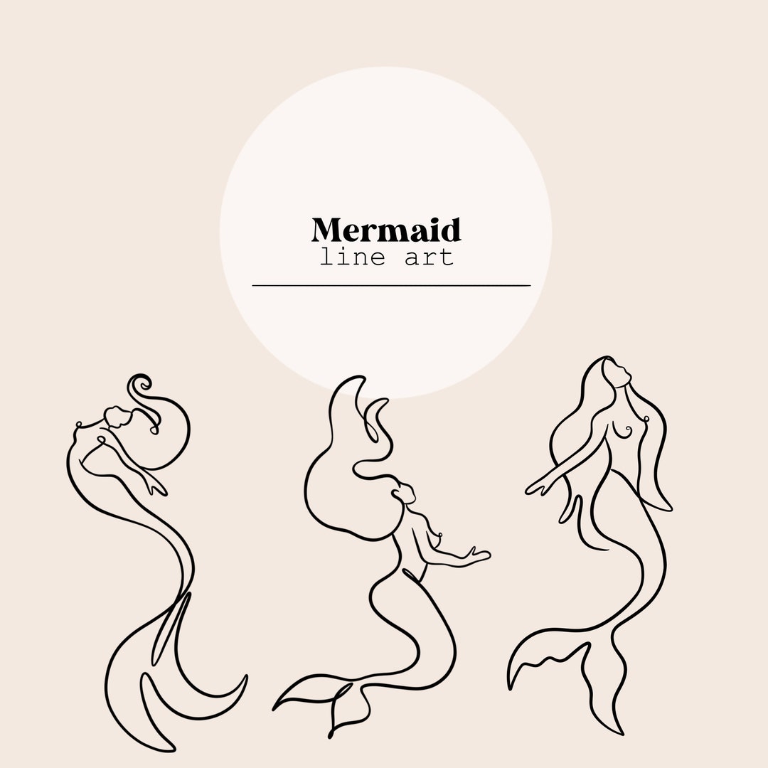 Mermaid Line Art | Mermaids Line Drawing | Line Digital File | Laser ...