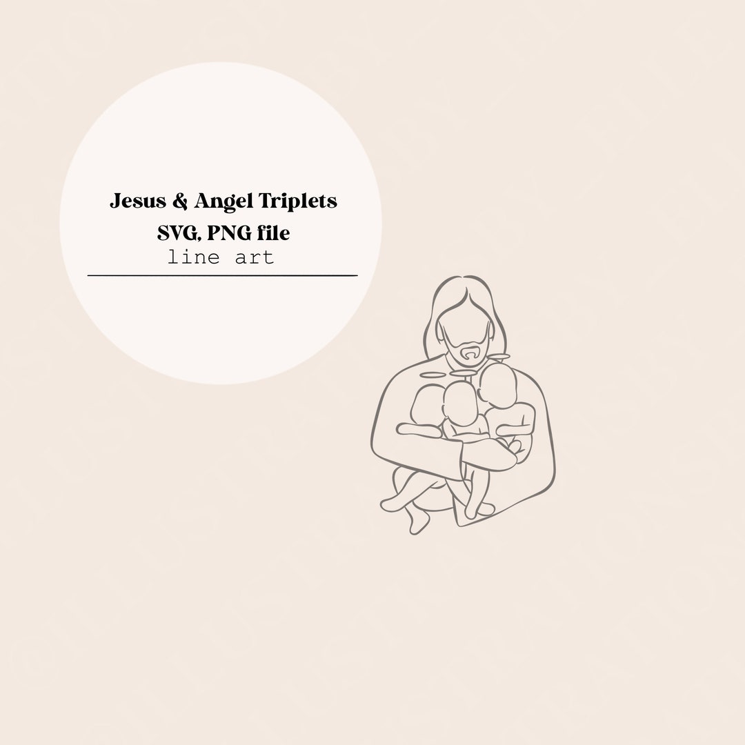 Jesus and Angel Triplets Line Drawing | Christ Holding Baby Halo ...