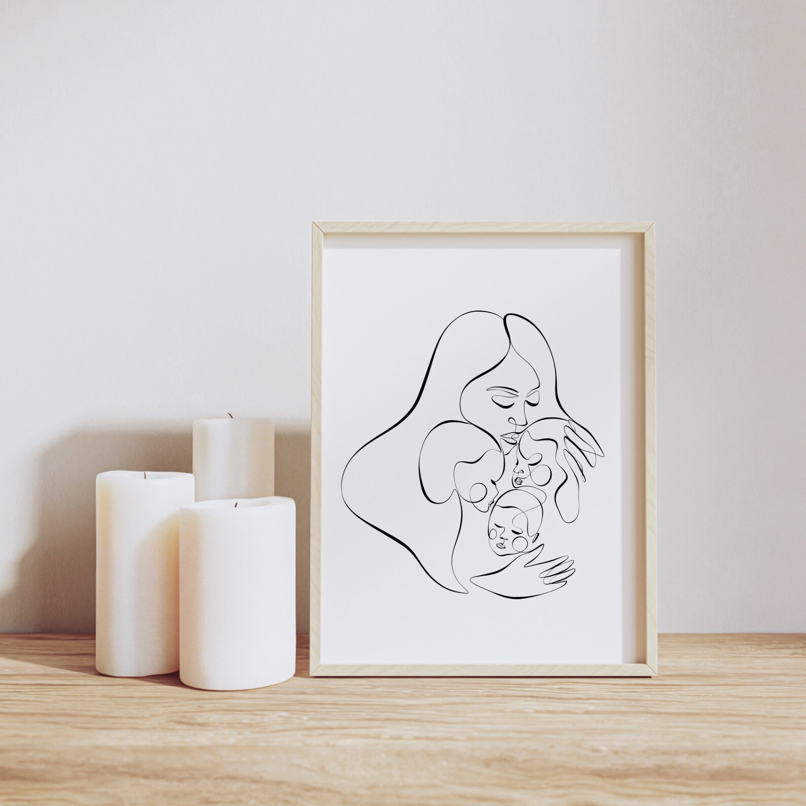 Mother and Children Print | Mother of 3 Drawing | Baby Digital Download ...