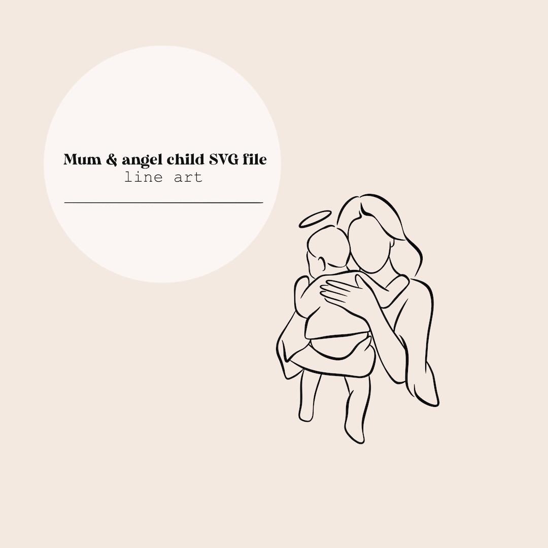 Mum and Angel Child Baby Line Art | Mom and Baby Line Drawing | Mum ...