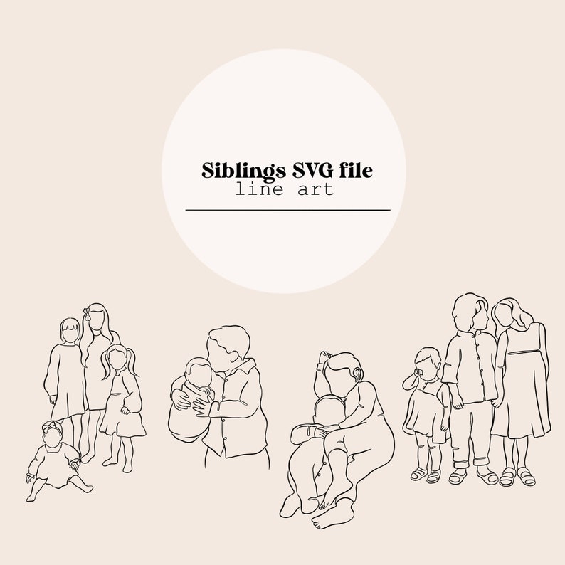 Siblings Line Art Pre Drawn| Daughter, Son, Boy Girl, Siblings ...