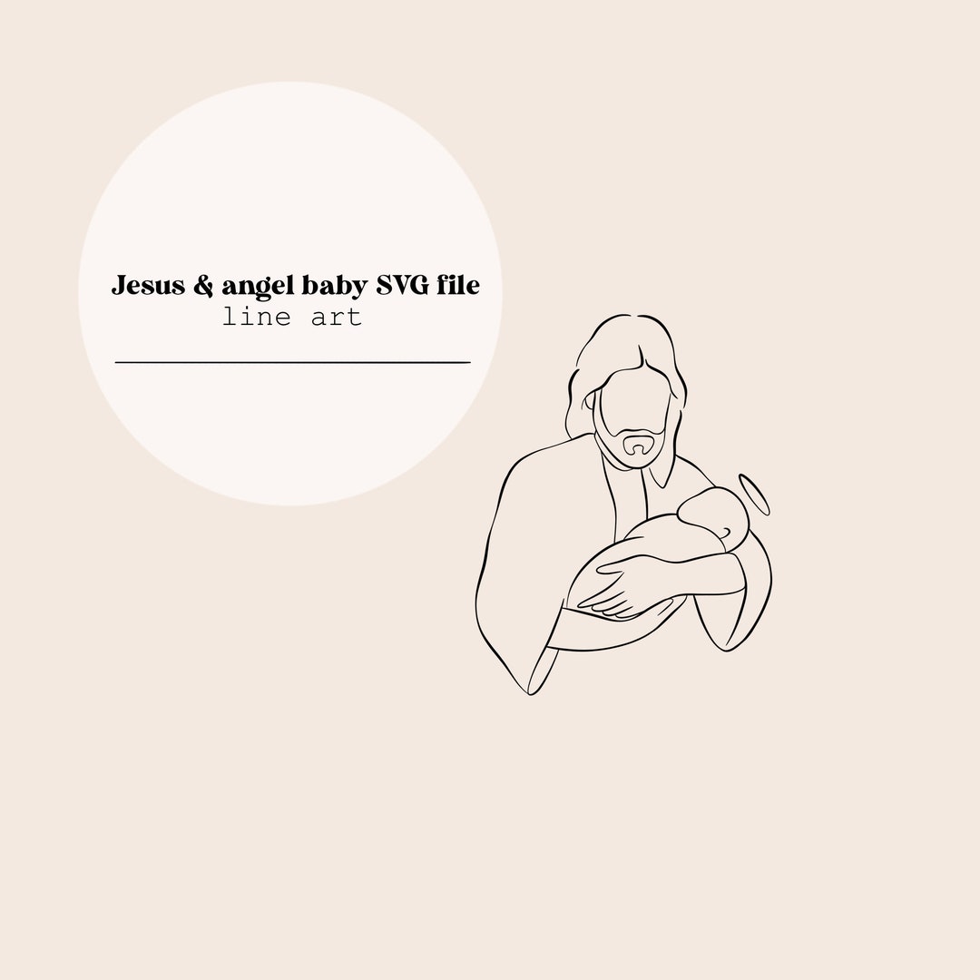 Jesus and Angel Baby Line Drawing | Christ Holding Baby Halo Drawing ...