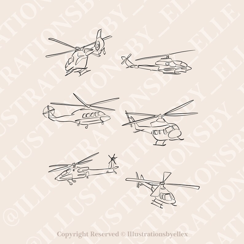 Helicopter Line Art | Chopper Line Drawing | Flying Plane Line Digital ...