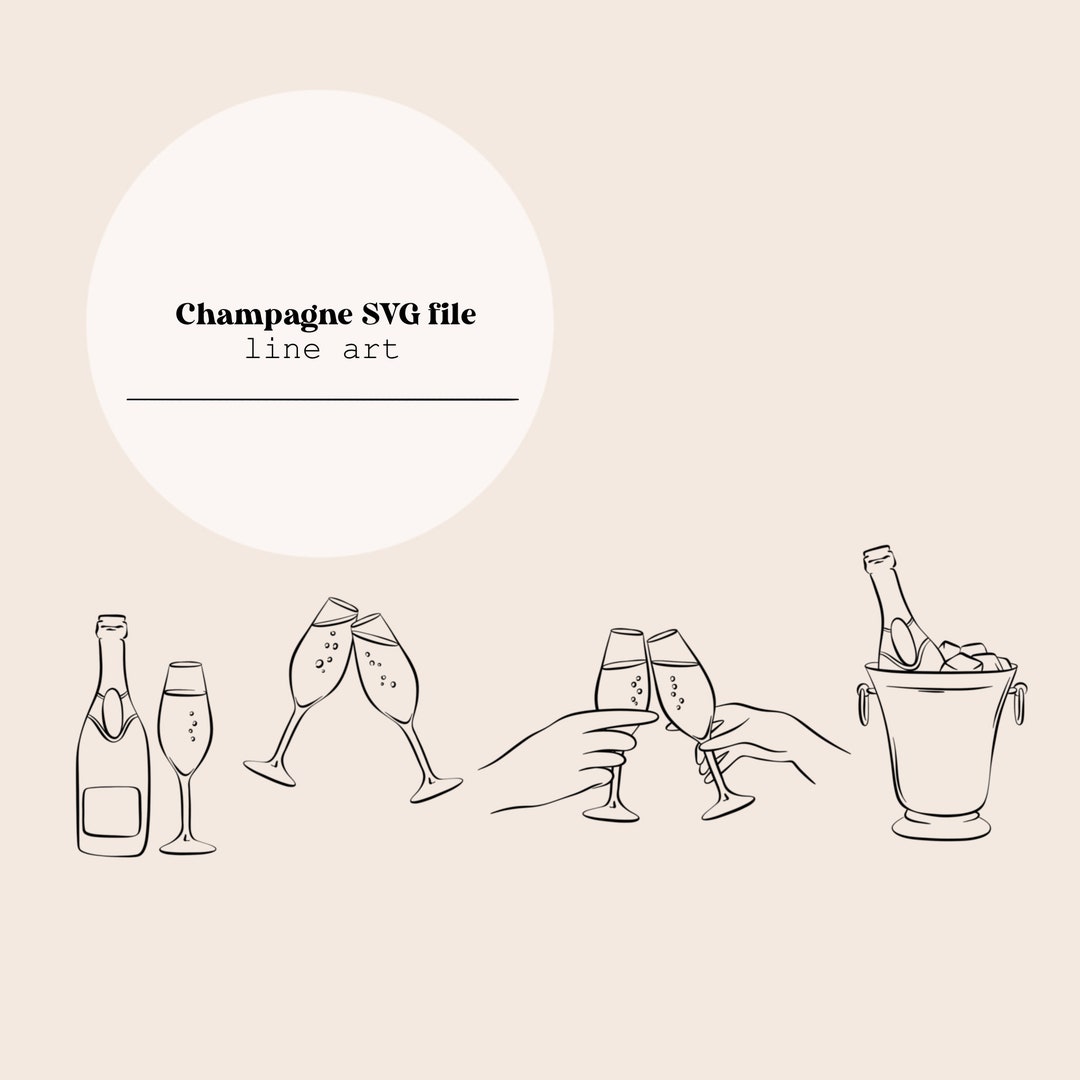 Champagne SVG Line Art | Wine Line Drawing | Bubbly Line Digital File ...