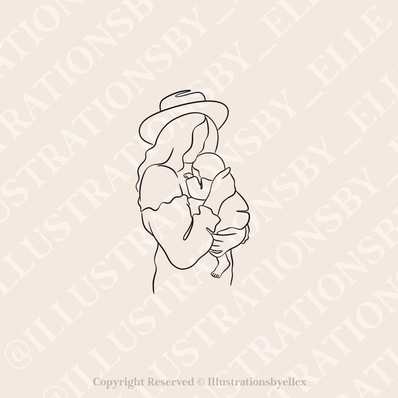 Mama & Baby Line Art | Mother and Child Line Drawing | Line Digital ...