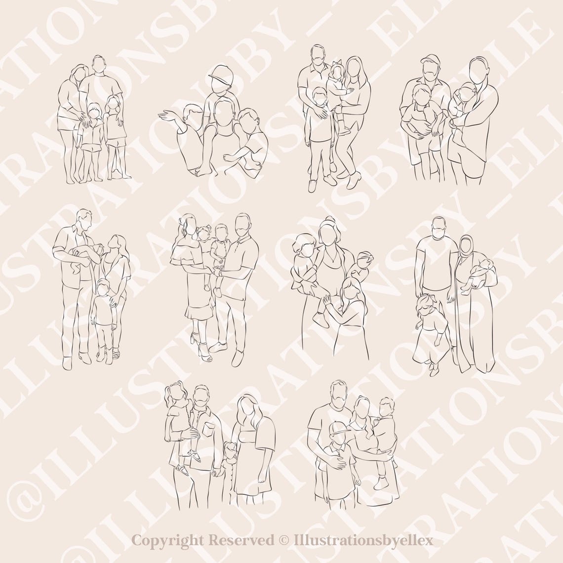 Family of 4 Line Art Listing Two| Daughter, Son, Boy Girl, Twins ...