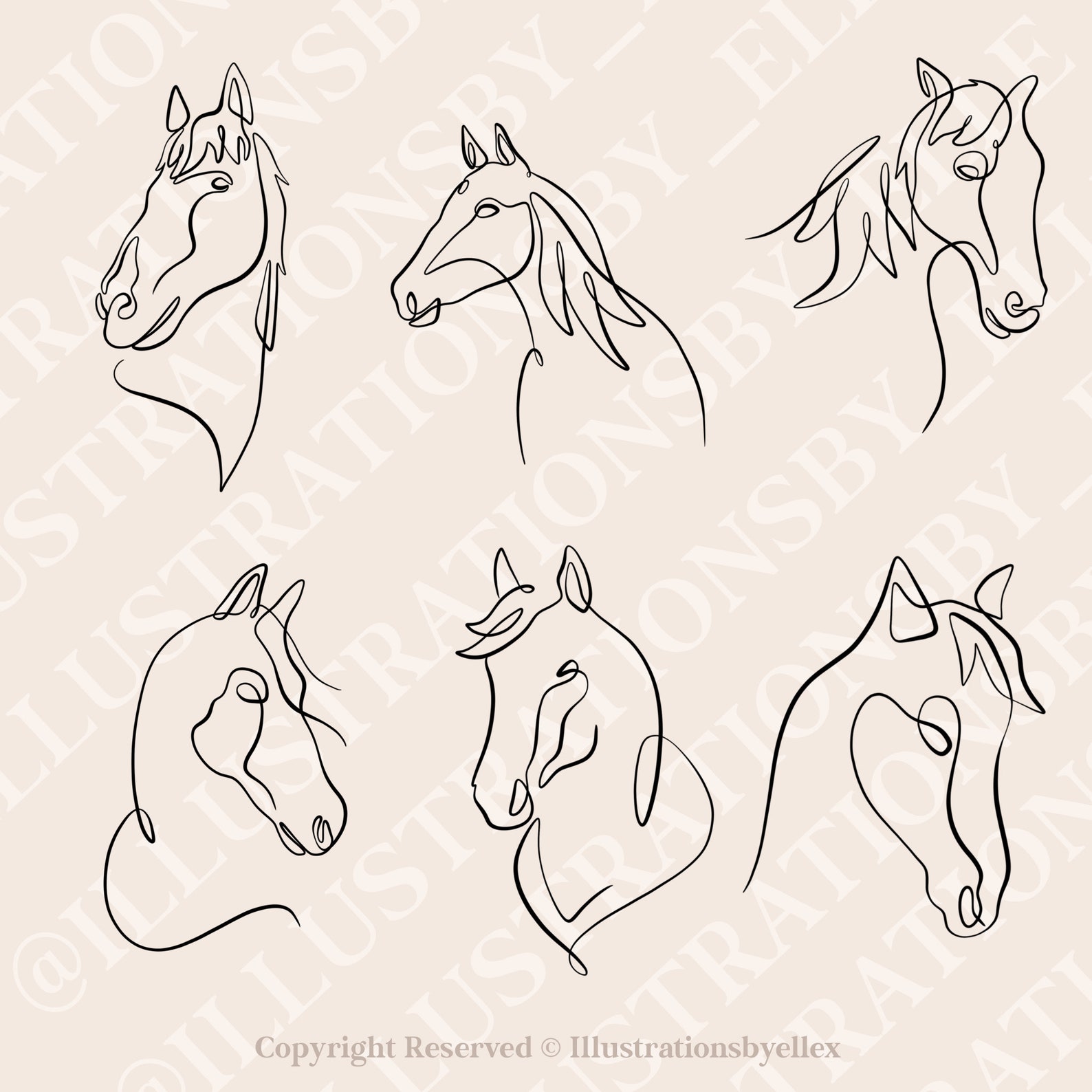 Horse Line Art | Horses Line Drawing | Line Digital File | Laser ...