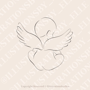 Angel Baby 1 Line Art Baby Miscarriage Line Drawing Memorial Digital ...