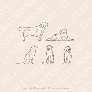Golden Retriever Dog Line Art | Dog Puppies Line Drawing | Line Digital ...
