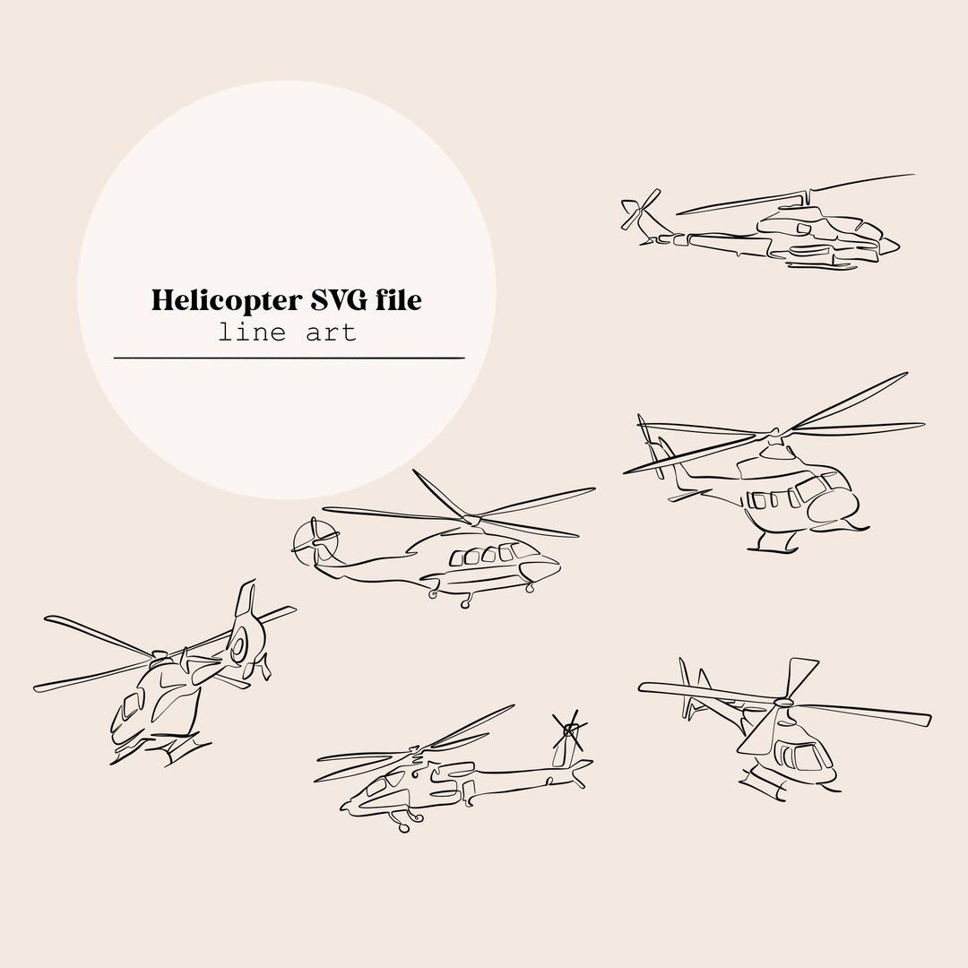 Helicopter Line Art | Chopper Line Drawing | Flying Plane Line Digital ...