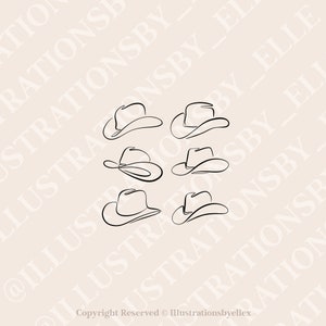 Cowboy Hat Line Art | Cowgirl Cowboy Hat Line Drawing | Farmer Line ...