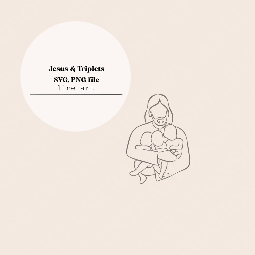 Jesus and Triplets Line Drawing | Christ Holding Baby Halo Drawing ...