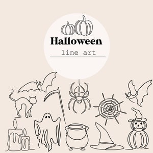 Halloween Line Art | Pumpkin, Ghost, Witch, Candles, Black Cat, Spider ...