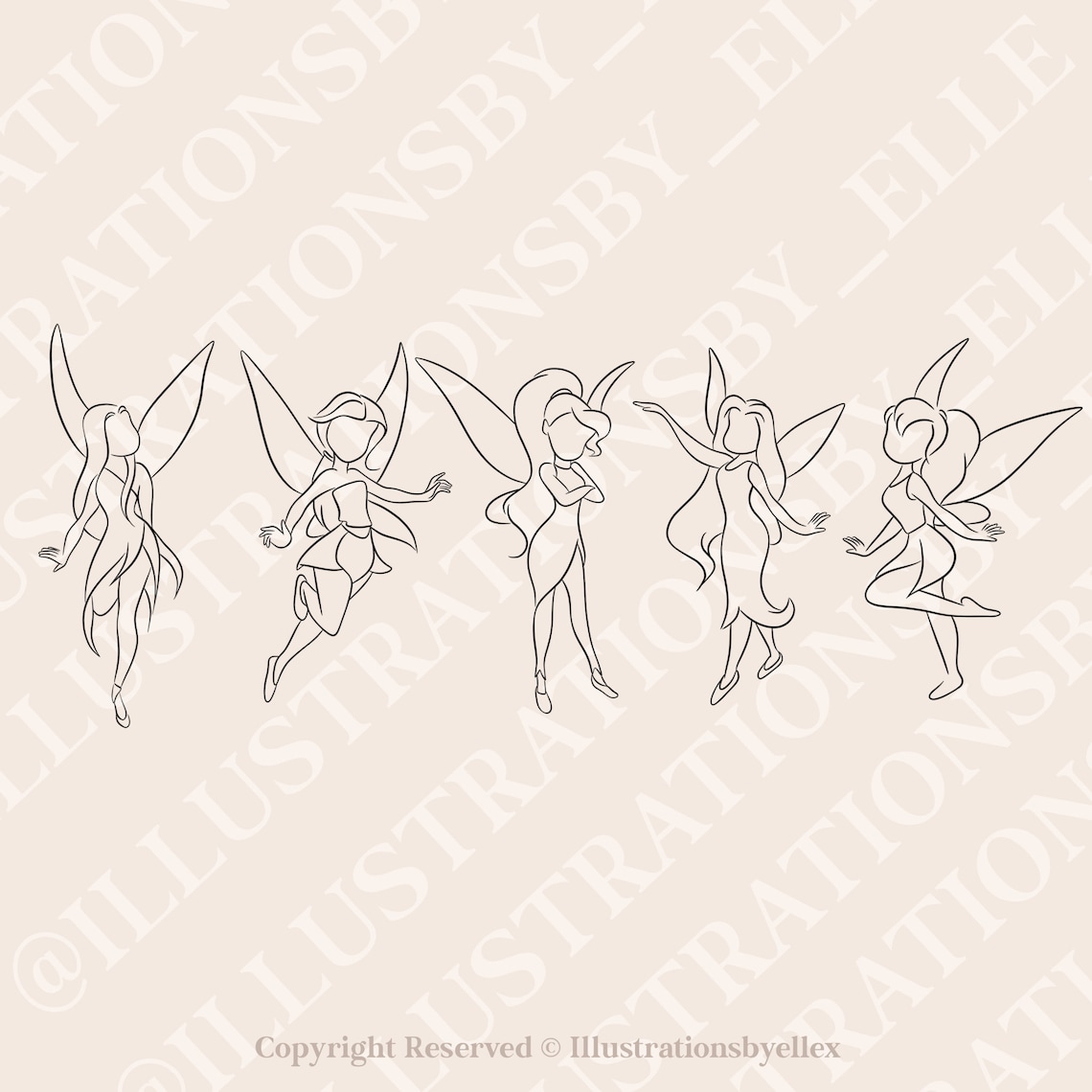 Fairy Line Art | Fairy Line Drawing | Fairies Wings Line Digital File ...