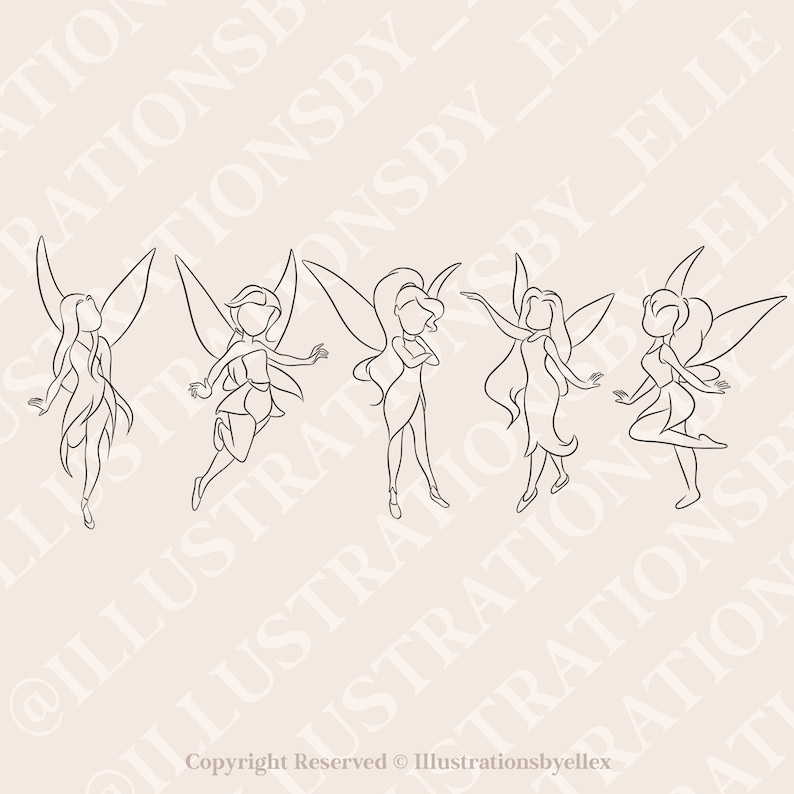Fairy Line Art | Fairy Line Drawing | Fairies Wings Line Digital File ...